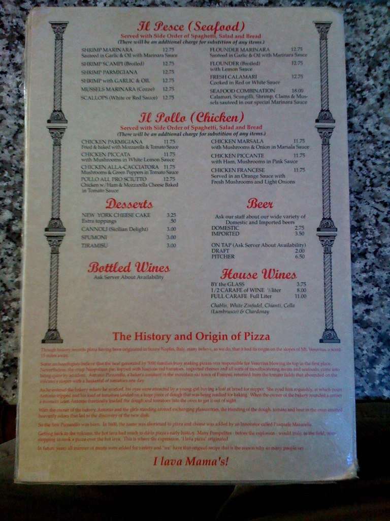 Menu at Mama's Pizza Italian Restaurant, Rocky Mount