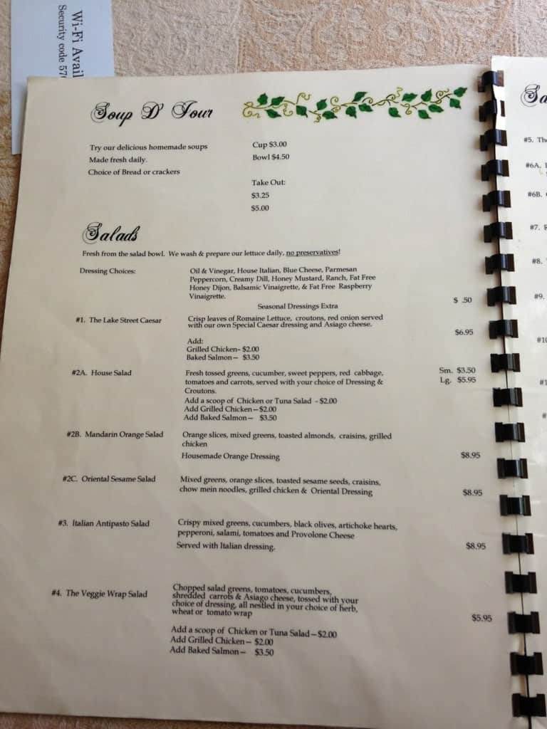 Menu at Old House Cafe, Dallas