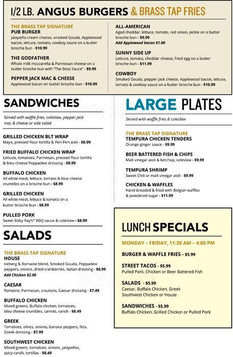 Menu at The Brass Tap pub & bar, North Naples