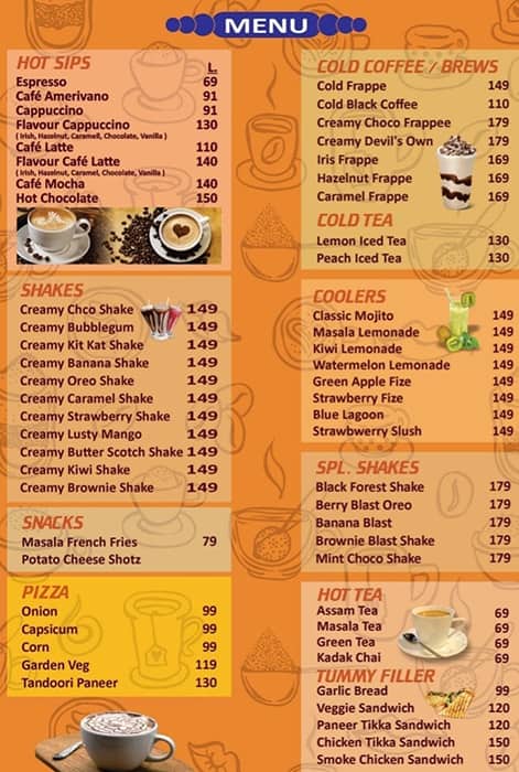 Menu of Cafe Aroma Beans, DLF Phase 3, Gurgaon