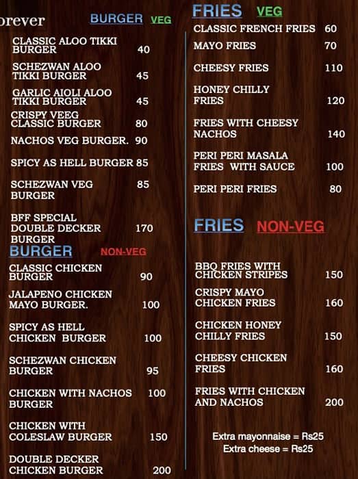 Menu at BFF Cafe, Mumbai