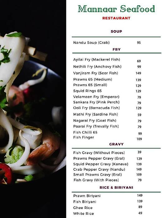 Menu at Mannaar Seafood Restaurant, Coimbatore