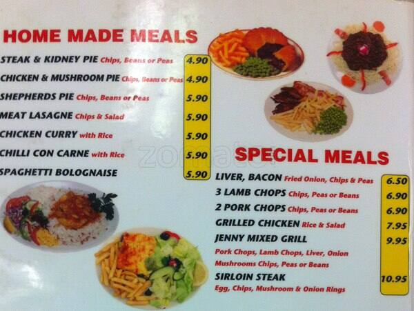 Menu at Jenny's Cafe Mill Hill, London