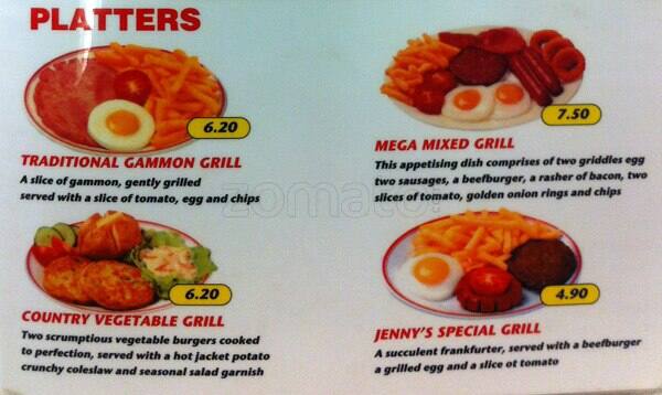 Menu at Jenny's Cafe Mill Hill, London