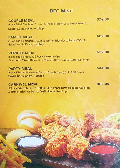Menu at BFC Restaurant(Fried chicken,Burgers,Milkshake.Faloodha ...