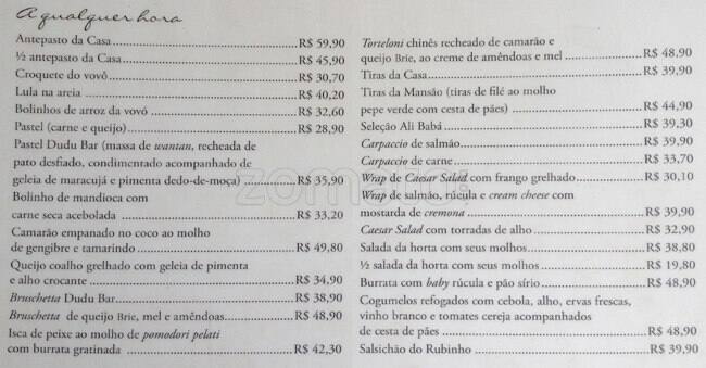 Menu em Dudu Bar, Brasília, Asa Sul Q 4 Bl A