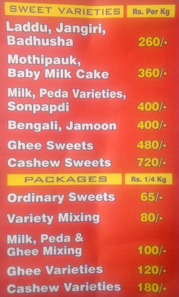 Menu at RAVI SWEETS, Chennai, No.3