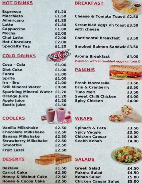 Menu at The Original Mosque Kitchen & Cafe, Edinburgh