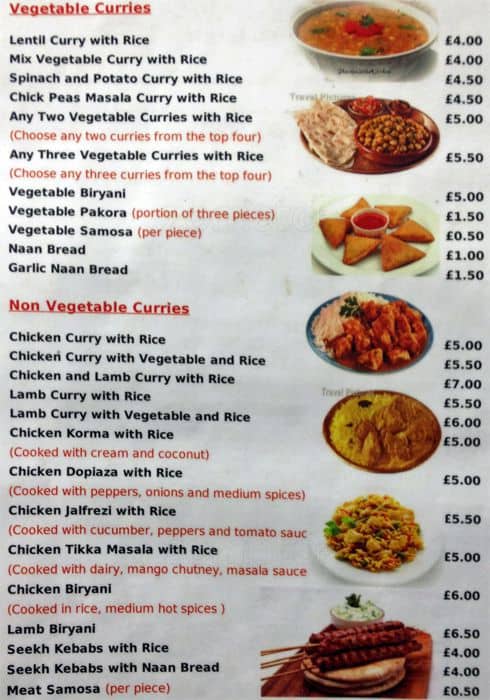 Menu at The Original Mosque Kitchen & Cafe, Edinburgh