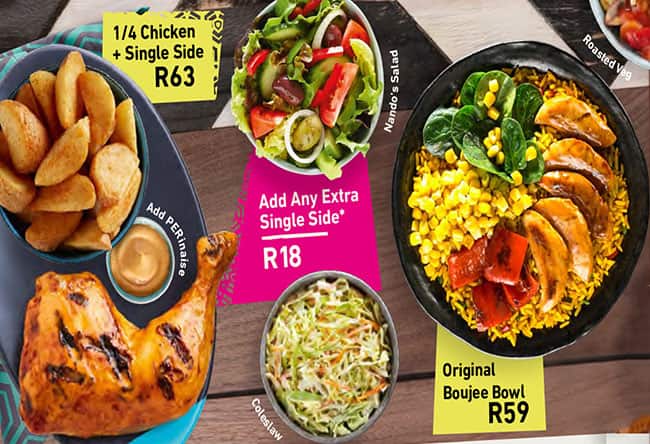 Menu at Nando's restaurant, George, 74 Knysna Rd