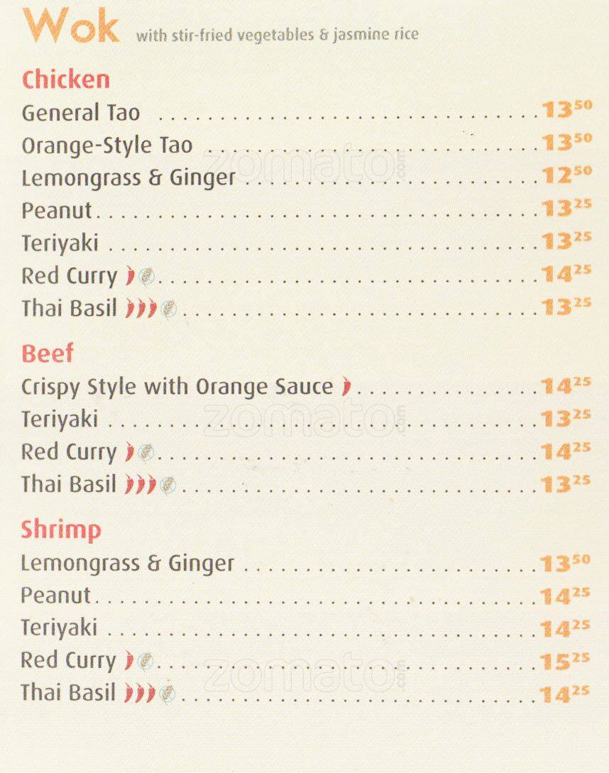 Menu au Sésame restaurant, Gatineau