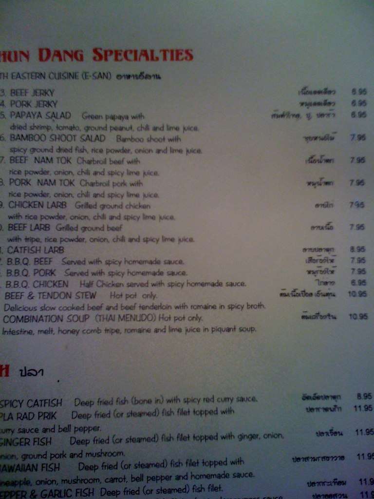 Menu at Original Khun Dang Thai Restaurant, Los Angeles