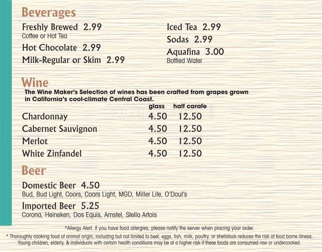 Menu at Courtyard Cafe, Las Vegas, W Tropicana Ave