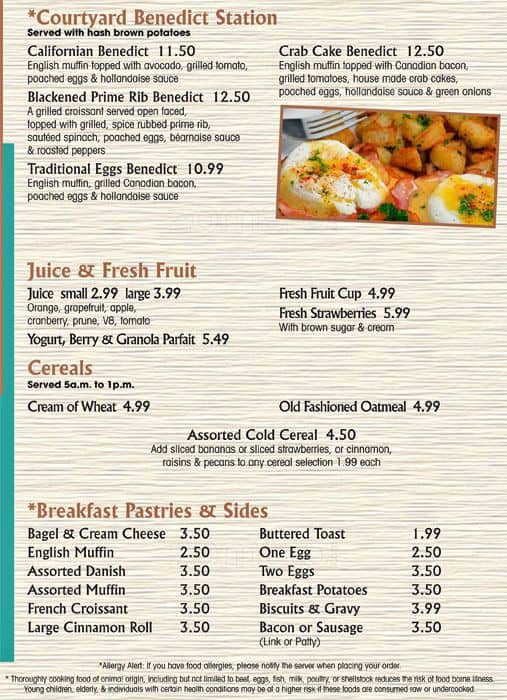 Menu at Courtyard Cafe, Las Vegas, W Tropicana Ave