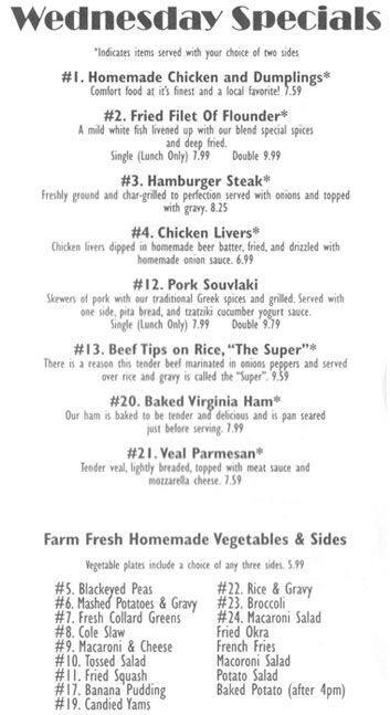 Menu at Crown Point restaurant, Charlotte