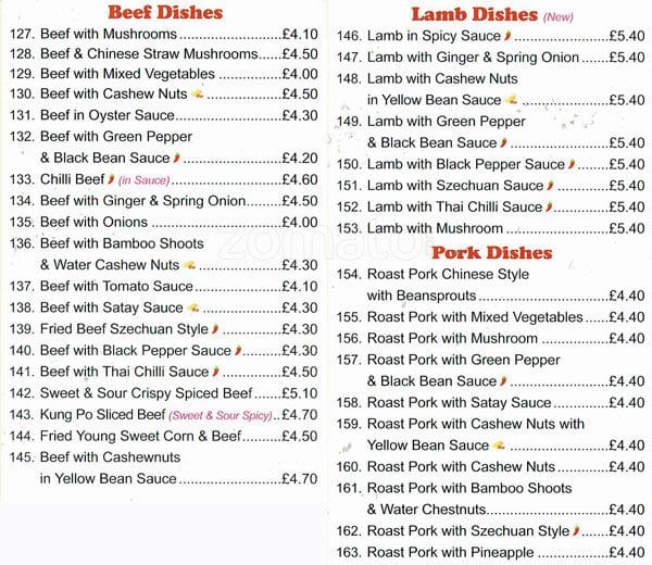 Menu at Hing's fast food, Sidcup, 151 Station Rd
