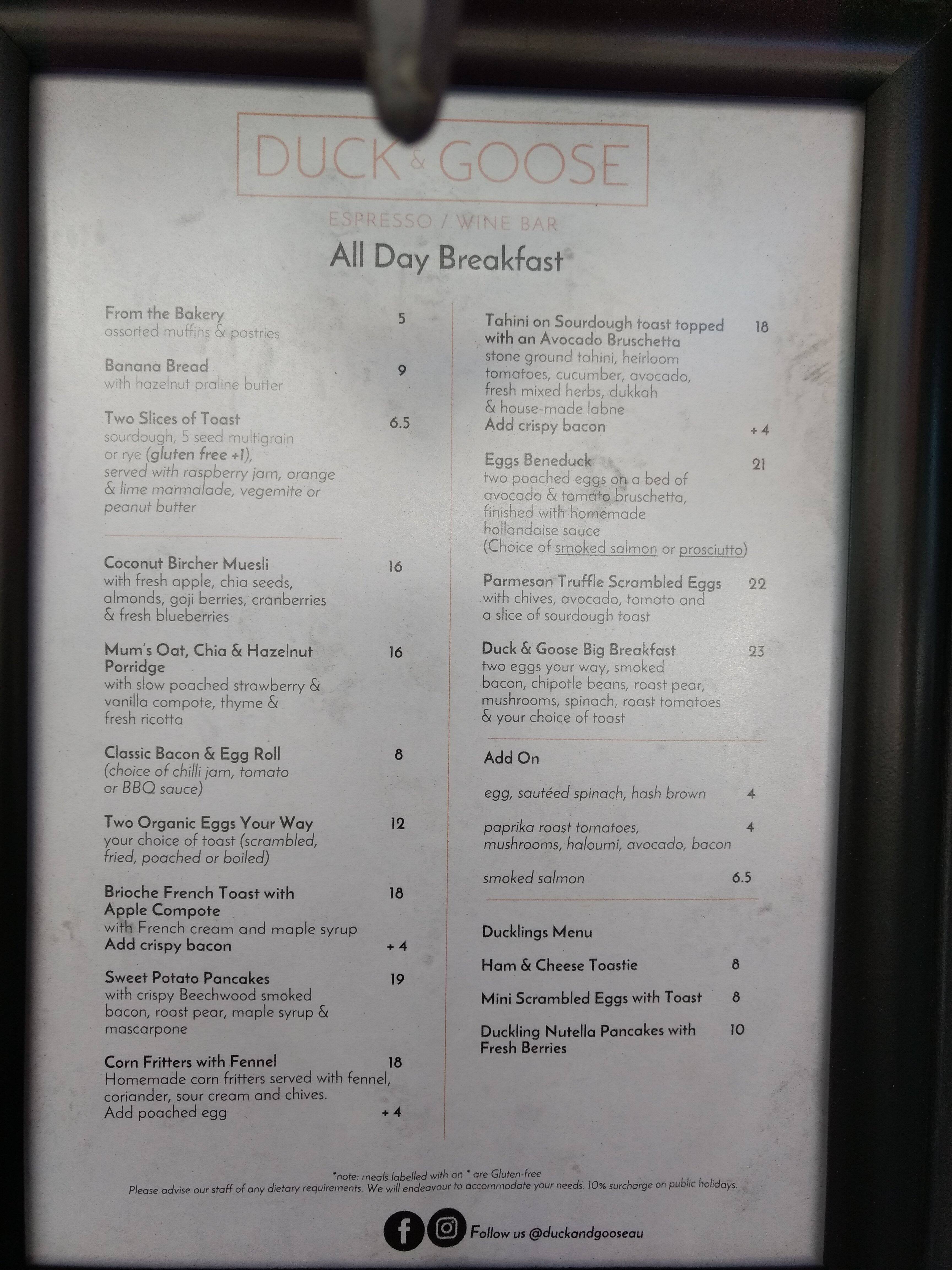 Duck and Goose Menu, Menu for Duck and Goose, Randwick, Sydney ...