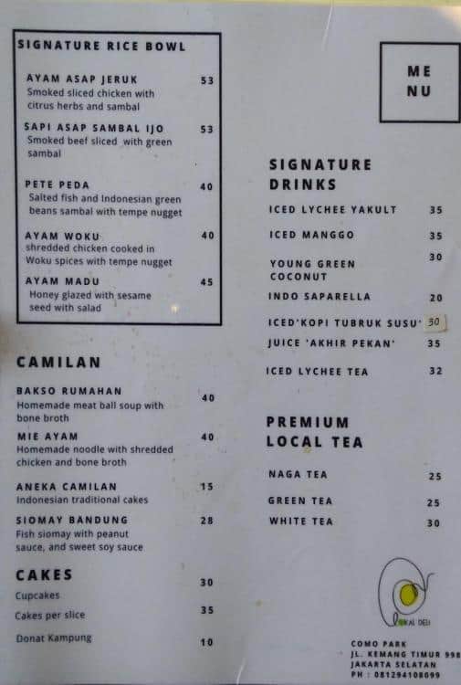 Menu at Lokal Deli - Como Park, Kemang cafe, South Jakarta