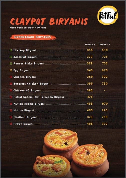 Menu of Potful - Claypot Biryanis, Manikonda, Hyderabad