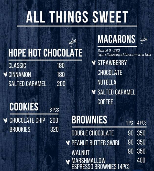 Menu at Hope Bakery, Mumbai