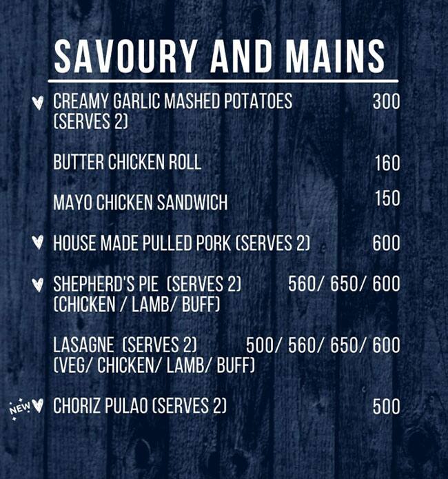 Menu at Hope Bakery, Mumbai