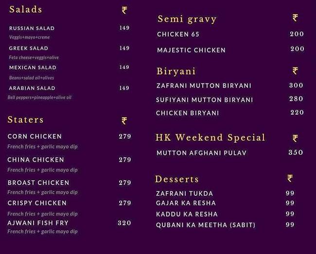 Menu of Hyderabad Kitchen, Malakpet, Hyderabad