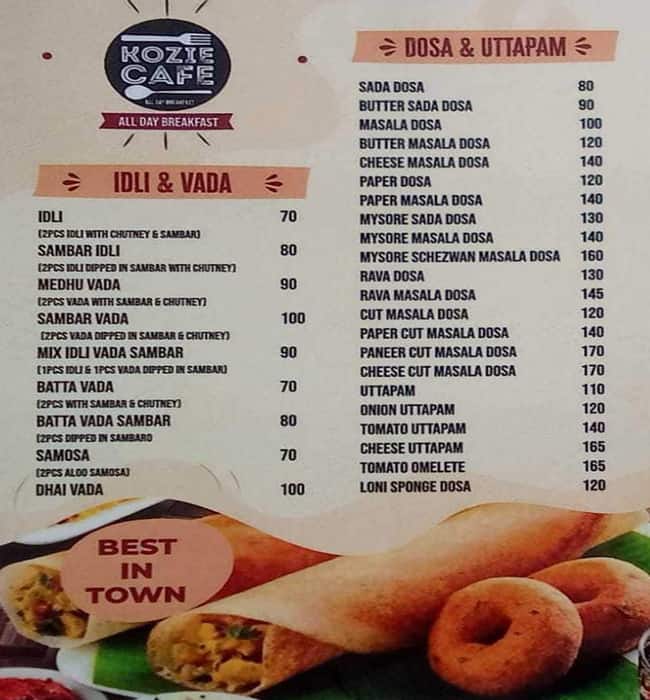 Menu of Kozie Cafe, Baner, Pune