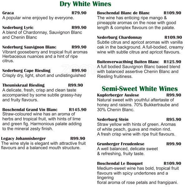 Menu at Mongo's Portuguese Mozambican Restaurant, Germiston