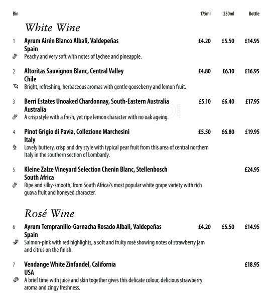 Menu at B Lounge pub & bar, Manchester, 97 Piccadilly