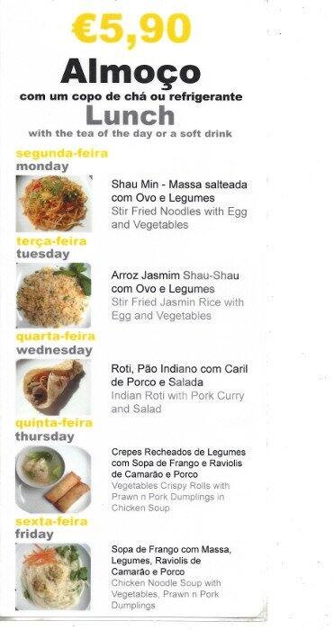 Menu at Malaca Too restaurant, Lisbon