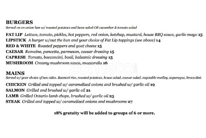 Menu at Terrazza restaurant, Toronto