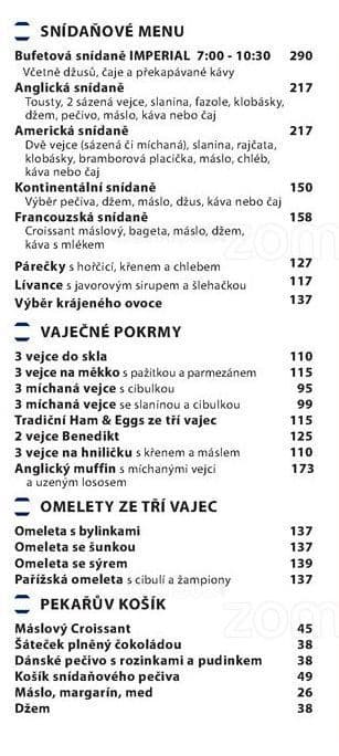 Café Imperial Menu, Menu podniku Café Imperial, Nové Město, Praha 1 ...