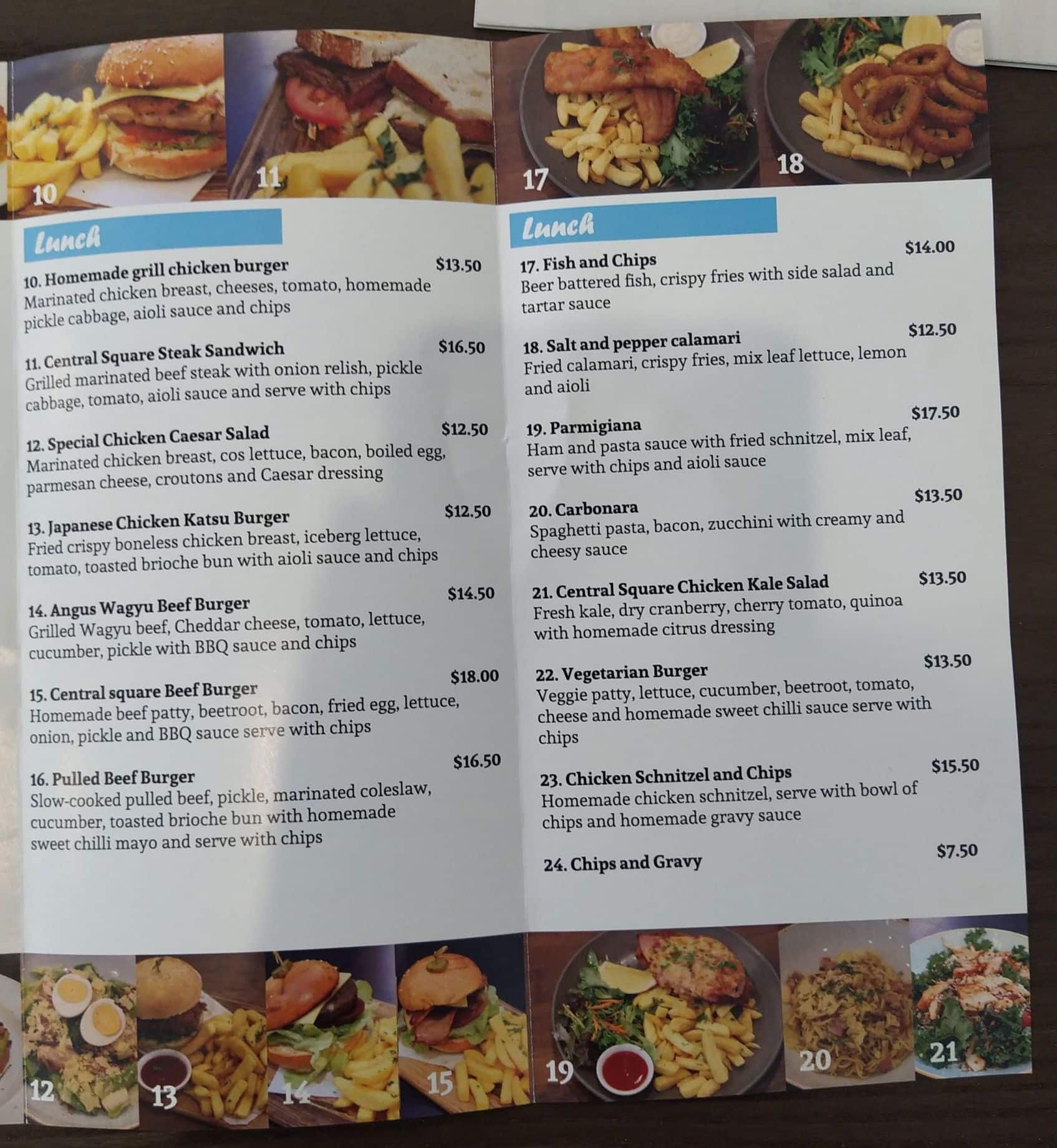 Menu at Central Square Cafe, Haymarket
