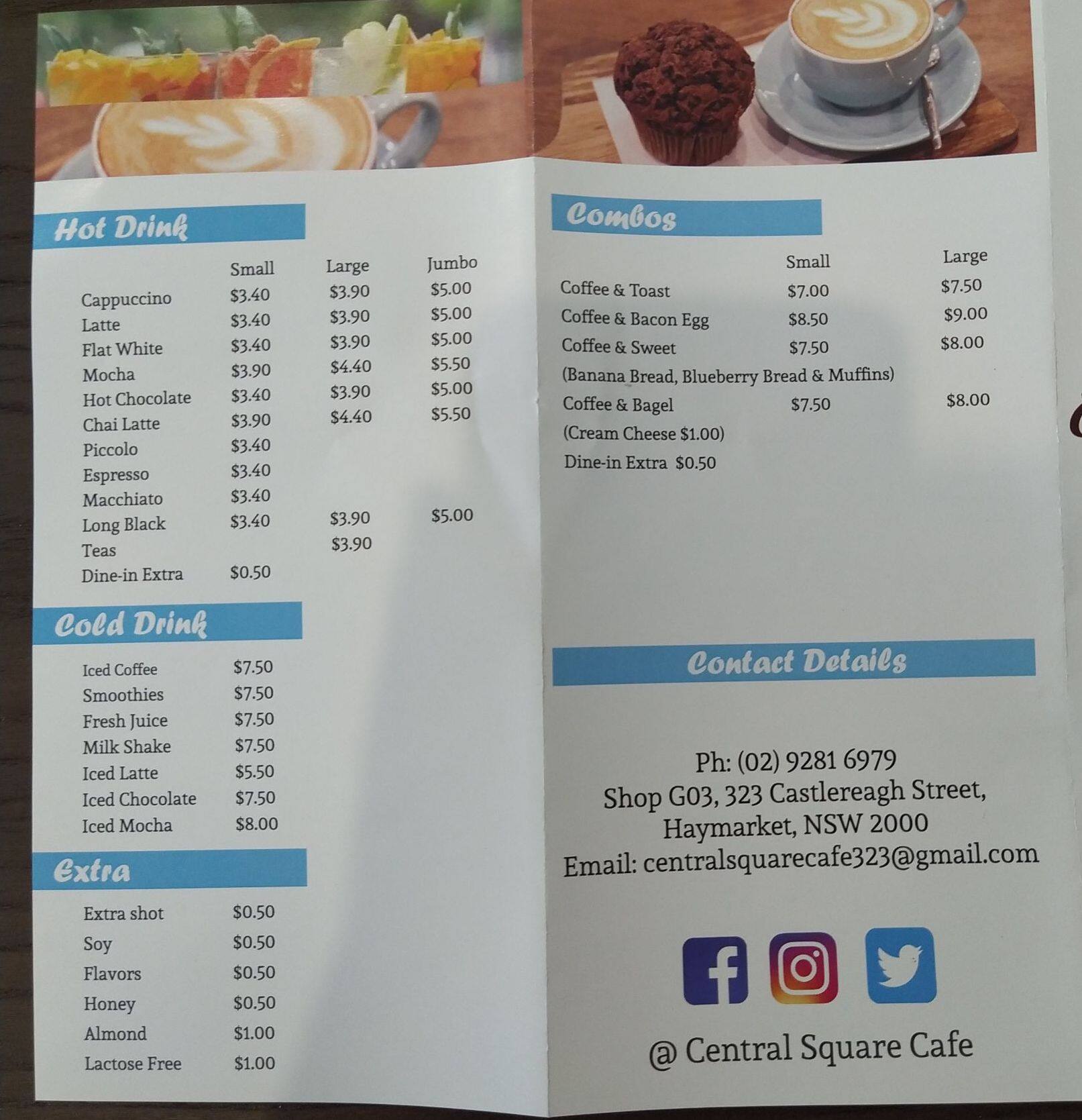 Menu at Central Square Cafe, Haymarket