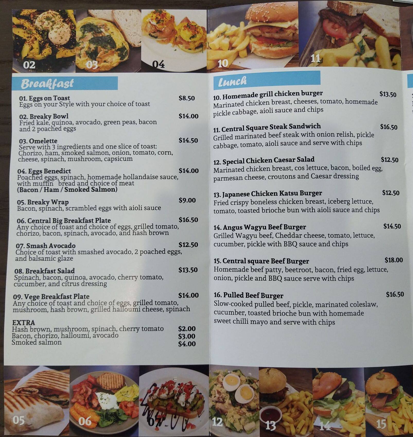 Menu at Central Square Cafe, Haymarket