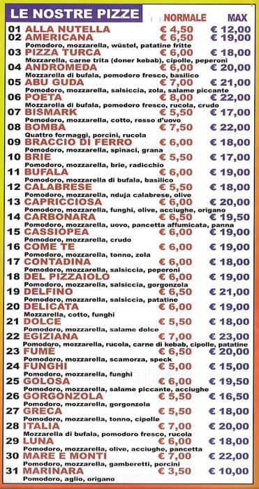 Menu da Il Poeta, Milano