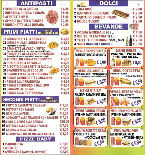 Menu da Il Poeta, Milano