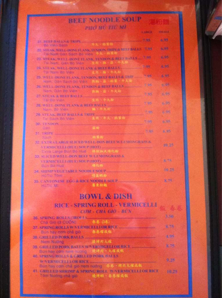 Menu at King Noodle House Pho Hoang restaurant, Edmonton