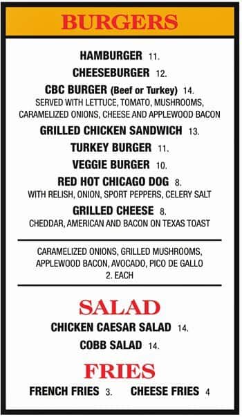 Menu at Chicago Burger Company pub & bar, Chicago, 301 E North Water St