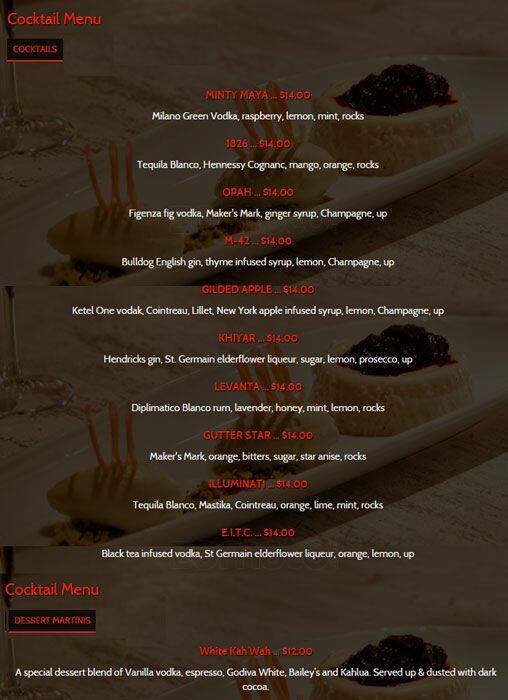 Menu at Taboon restaurant, West New York