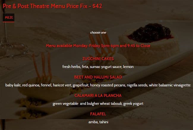 Menu at Taboon restaurant, West New York