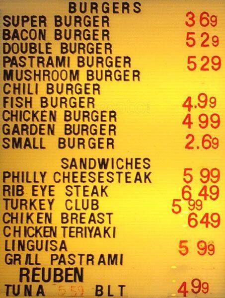 Menu at Super Burger restaurant, San Leandro