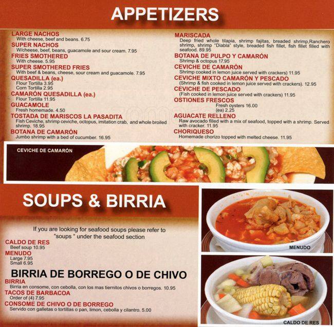 Menu at La Pasadita restaurant, Arvada, Sheridan Boulevard