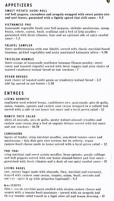 Menu at Living Kitchen restaurant, Charlotte, South Blvd Suite 300