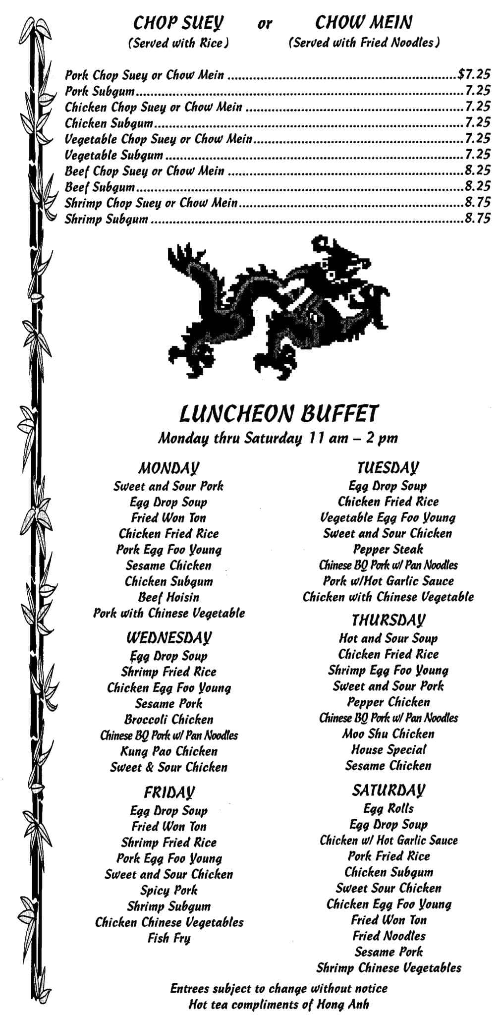 Menu at Hong Anh Palace restaurant, Mequon, 10046 N Port Washington Rd