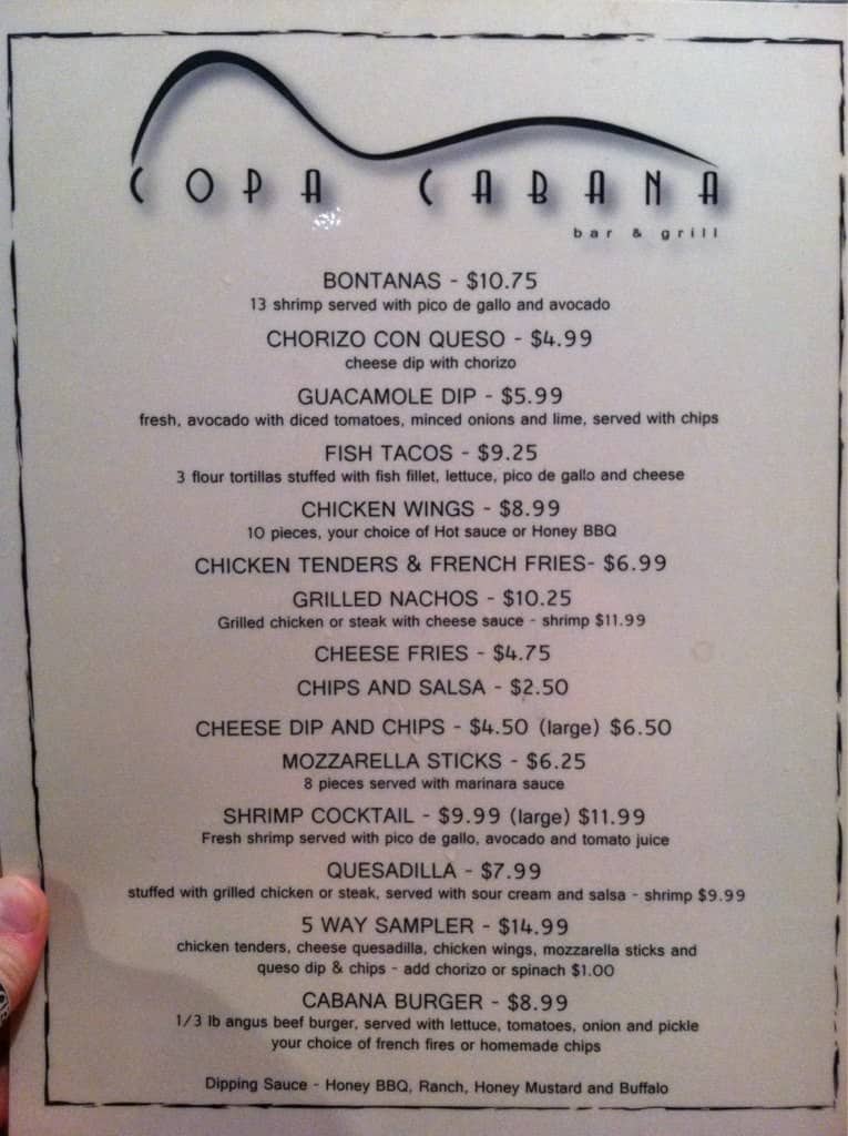 Menu at Copa Cabana Bar and Grill, Nashville