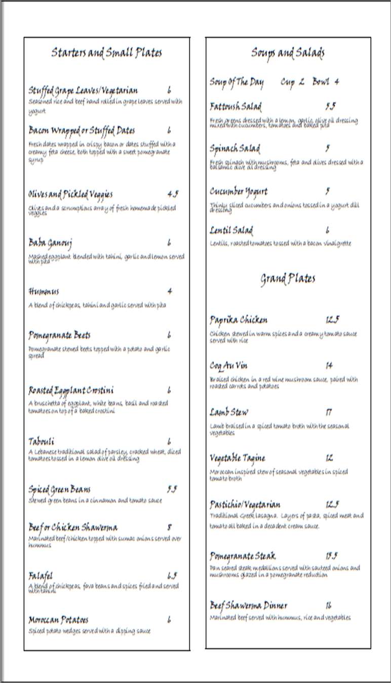 Menu at Meditrina Market Cafe, Valparaiso