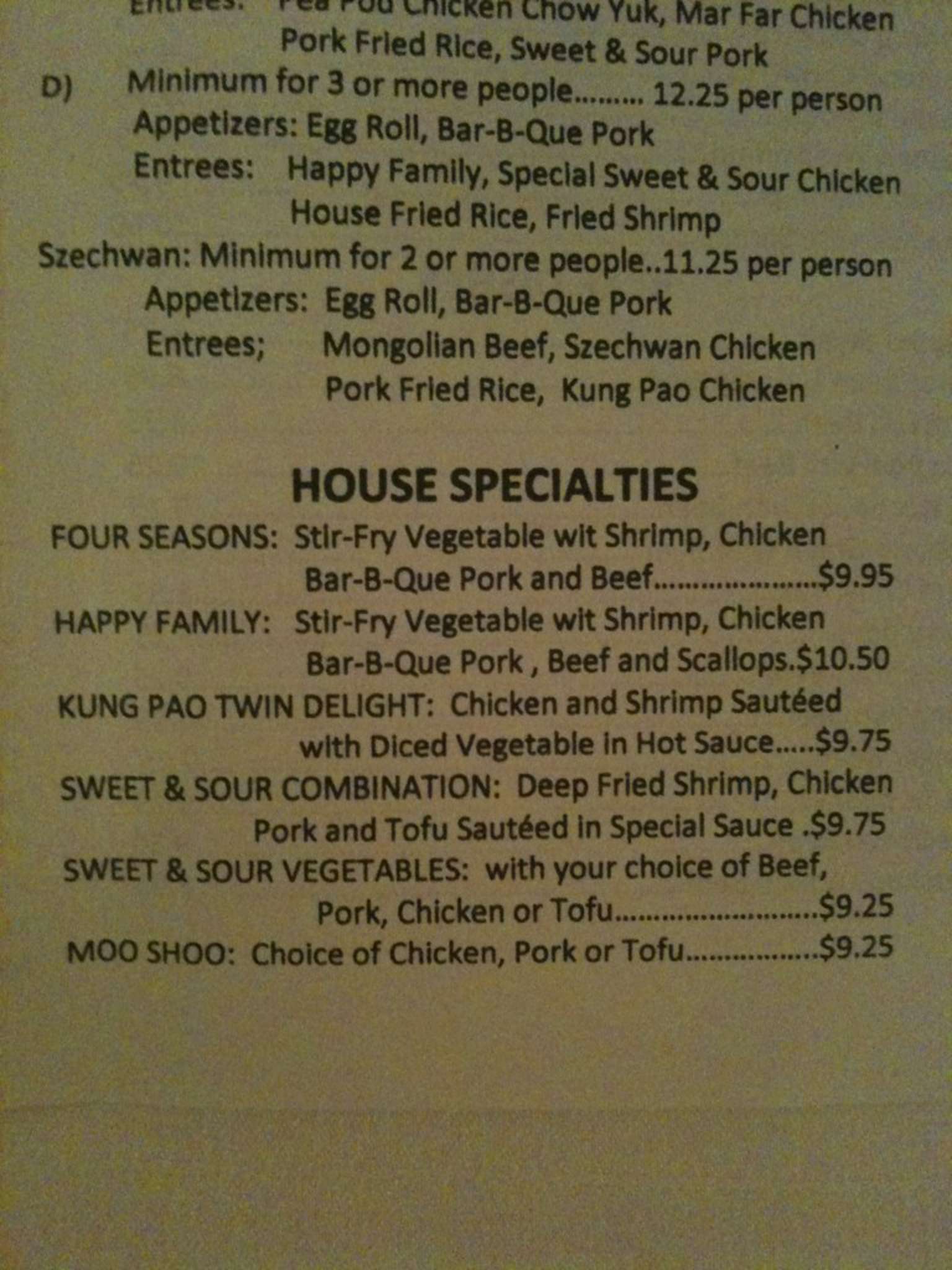 Menu at Ma's Restaurant, Central Point