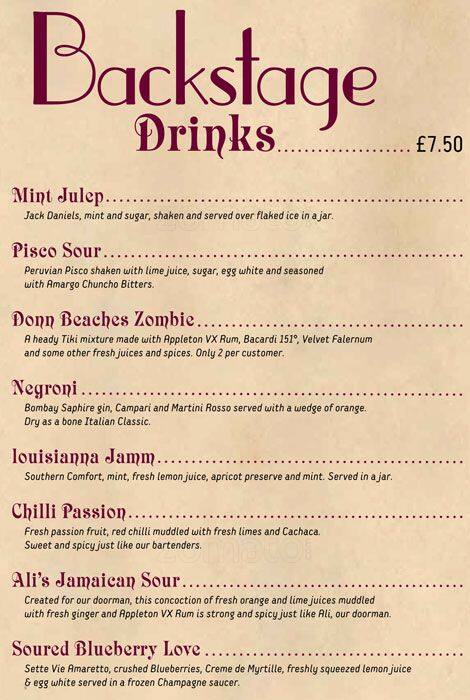 Menu at Arts Theatre Club, London