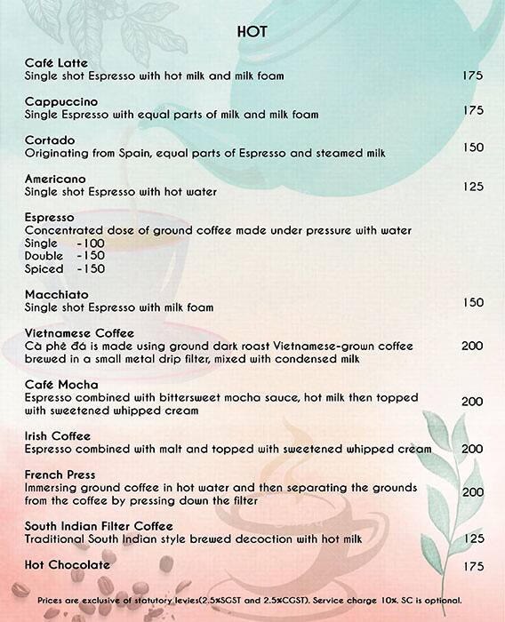 Menu of The Summer House Eatery, Alwarpet, Chennai